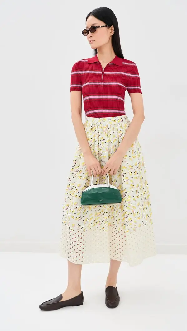 Marni Abstract Print Linen Midi Skirt With Eyelet Hem