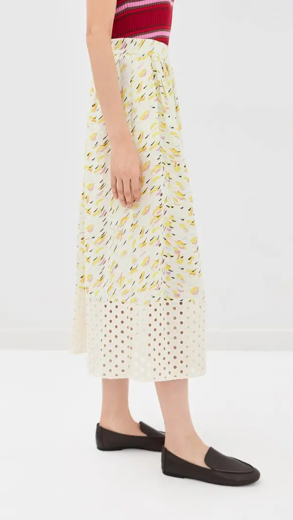 Marni Abstract Print Linen Midi Skirt With Eyelet Hem
