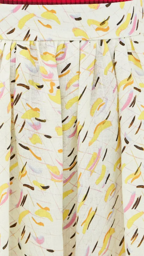 Marni Abstract Print Linen Midi Skirt With Eyelet Hem