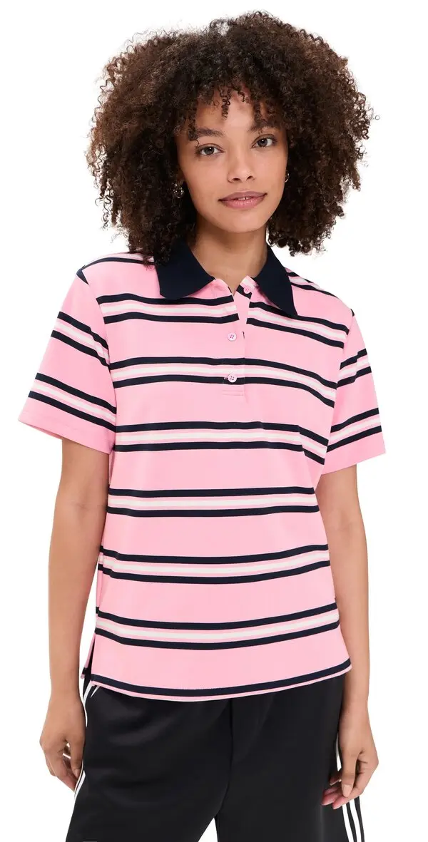 English Factory Striped Short Sleeve Knit Polo - Pink Multi
