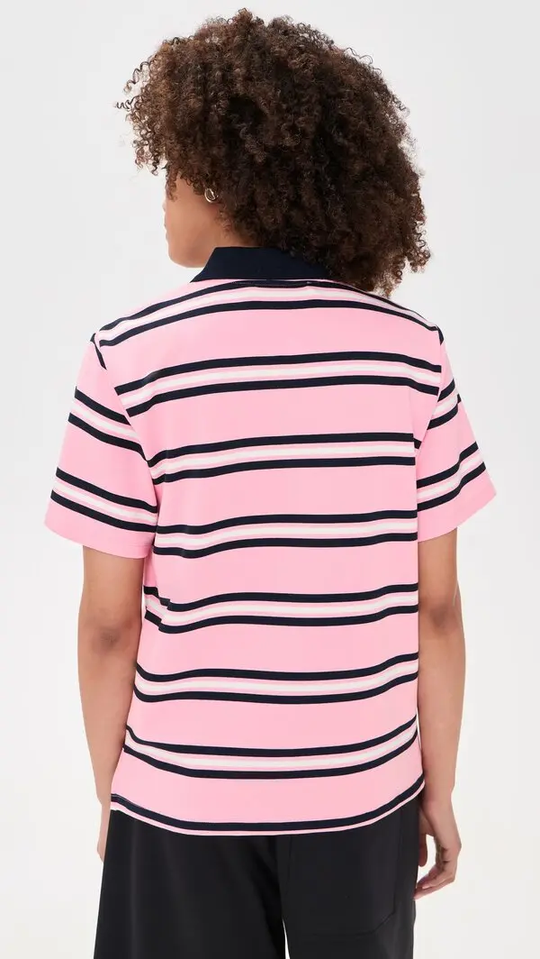 English Factory Striped Short Sleeve Knit Polo - Pink Multi