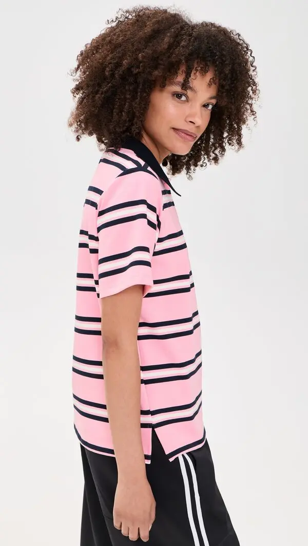 English Factory Striped Short Sleeve Knit Polo - Pink Multi
