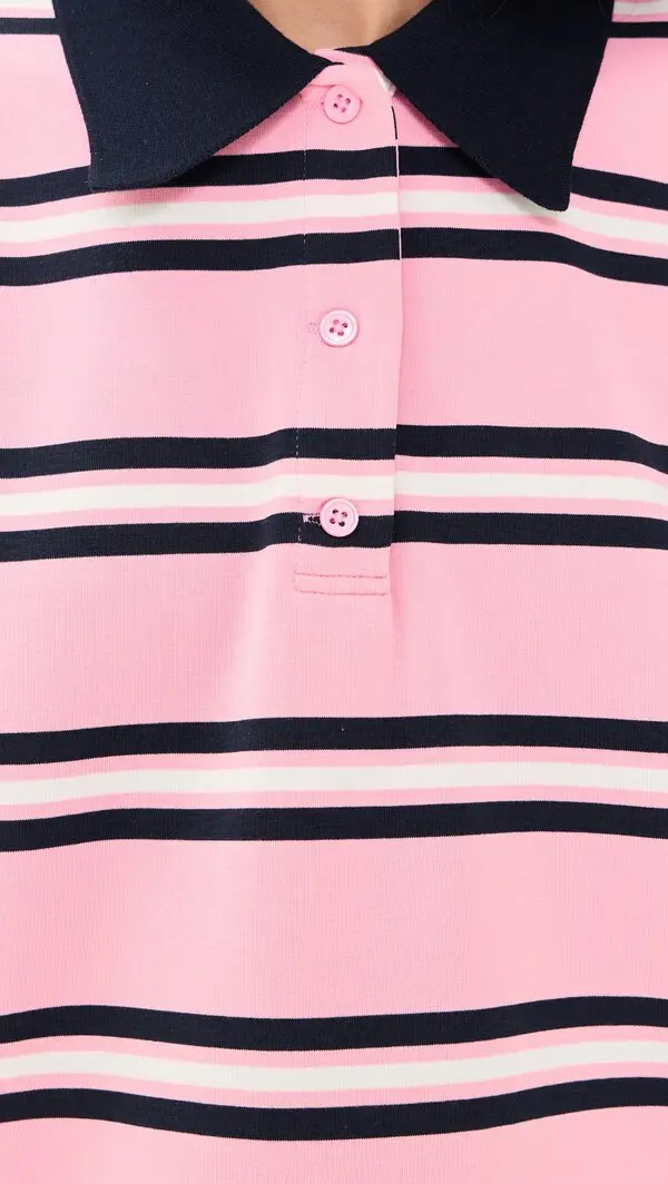 English Factory Striped Short Sleeve Knit Polo - Pink Multi
