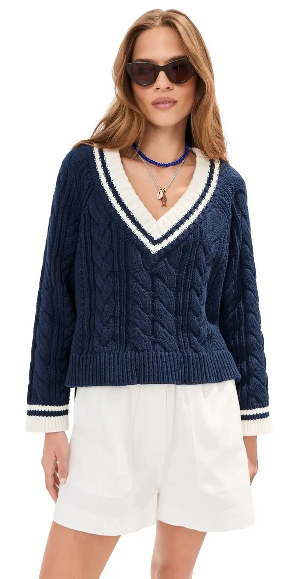 LE BOP Marley V-neck Cable Knit Sweater - Midnight Multi