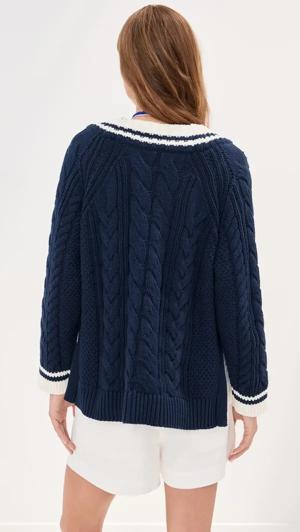 LE BOP Marley V-neck Cable Knit Sweater - Midnight Multi