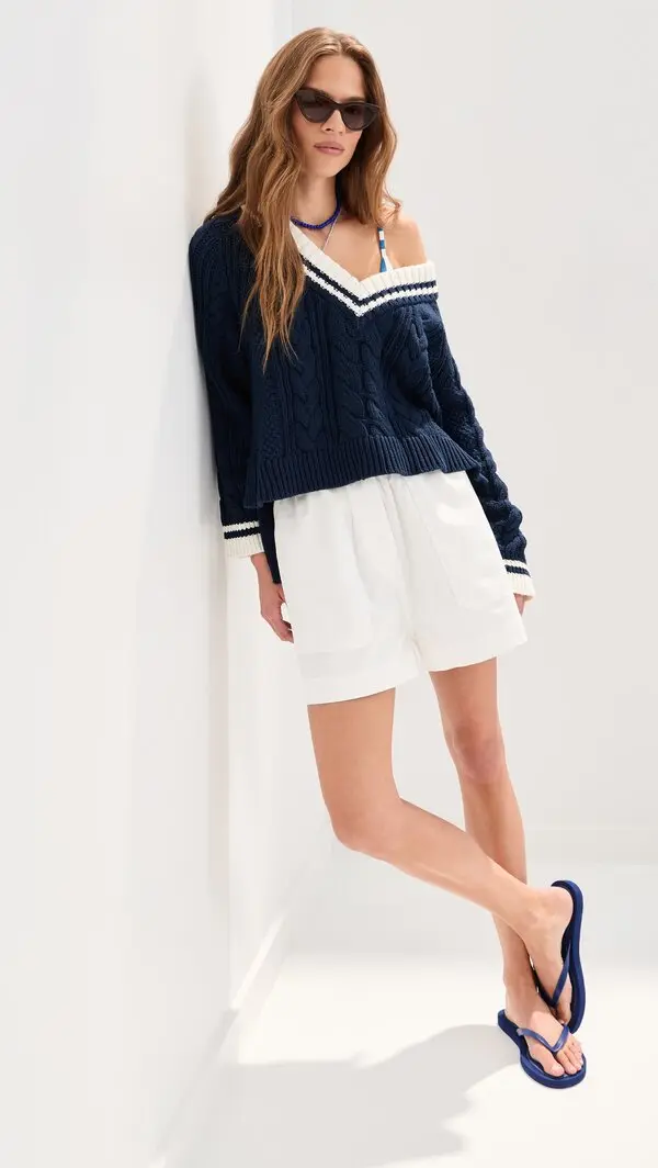 LE BOP Marley V-neck Cable Knit Sweater - Midnight Multi