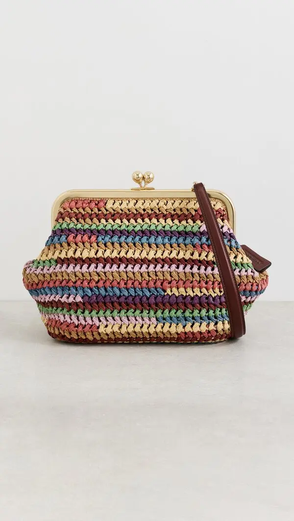 COACH Large Weave Straw Kisslock Frame Bag 27