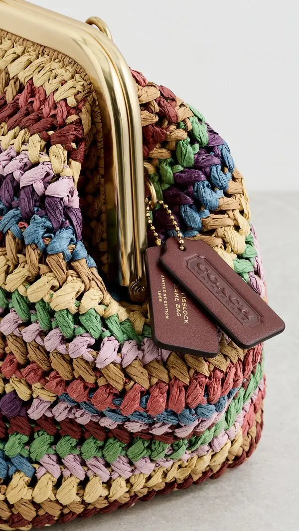 COACH Large Weave Straw Kisslock Frame Bag 27