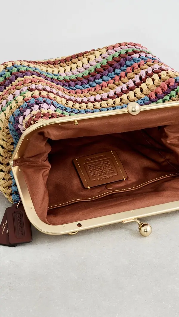COACH Large Weave Straw Kisslock Frame Bag 27
