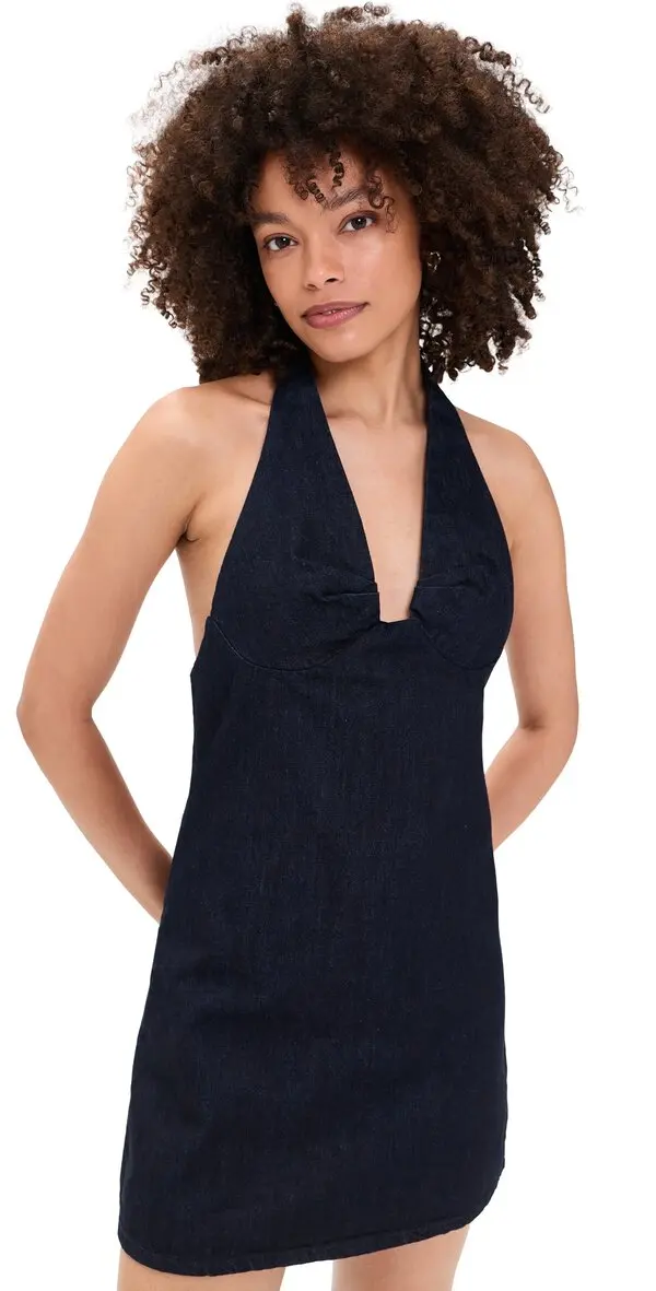 Free People Trevi Denim Halterneck Mini Dress