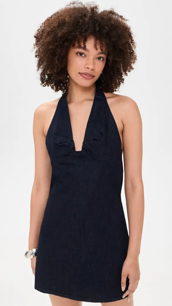 Free People Trevi Denim Halterneck Mini Dress