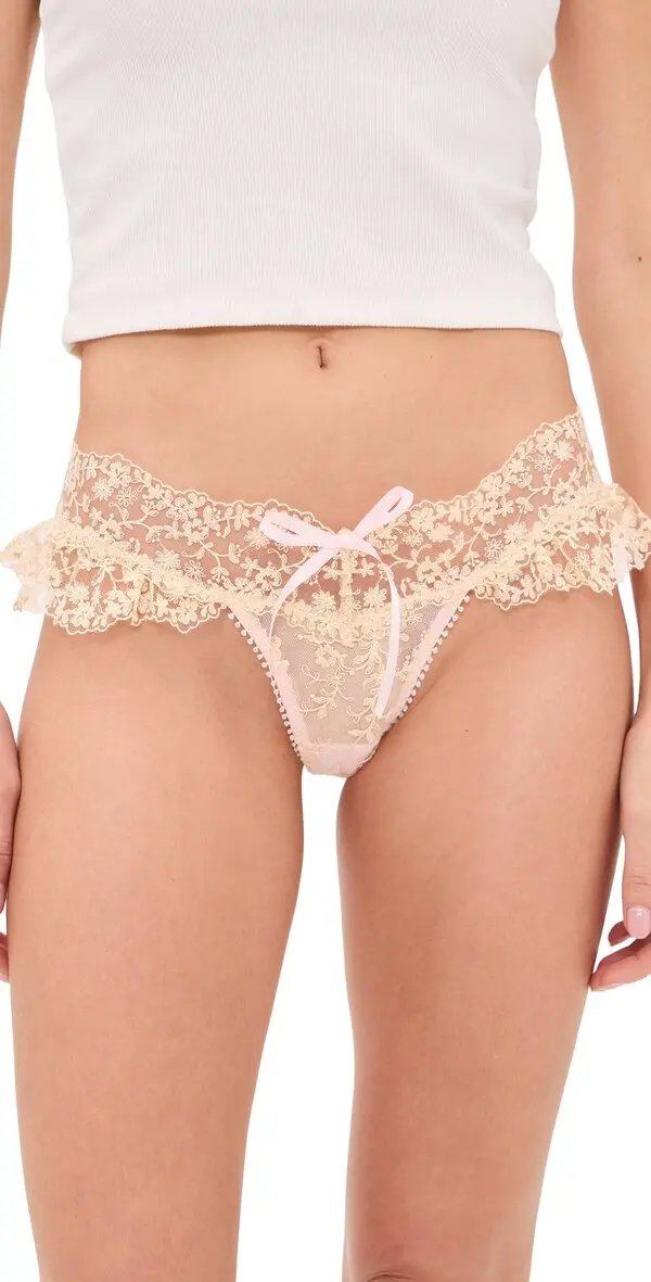 For Love & Lemons Gilded Lace Thong Panties - Natural