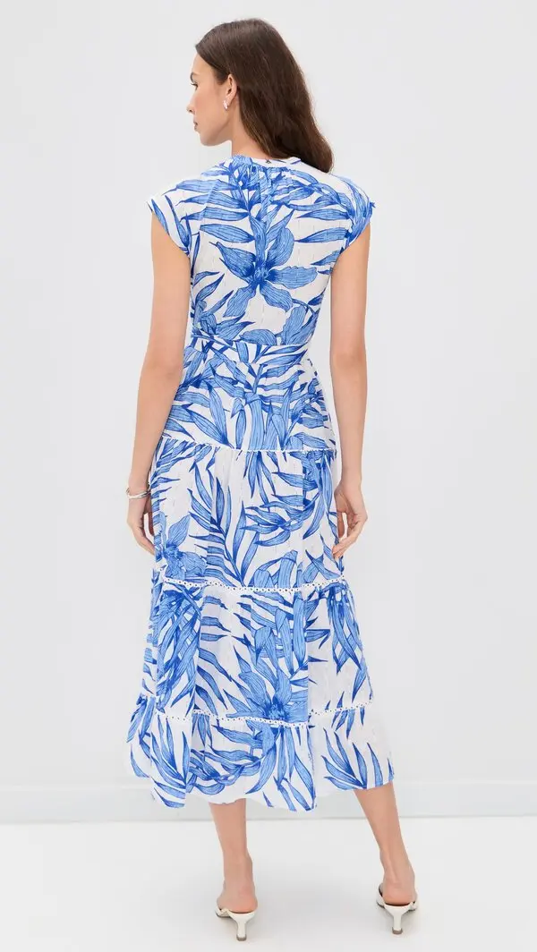 Poupette St Barth Tiered Palm Maxi Dress - Blue Palm Leaf
