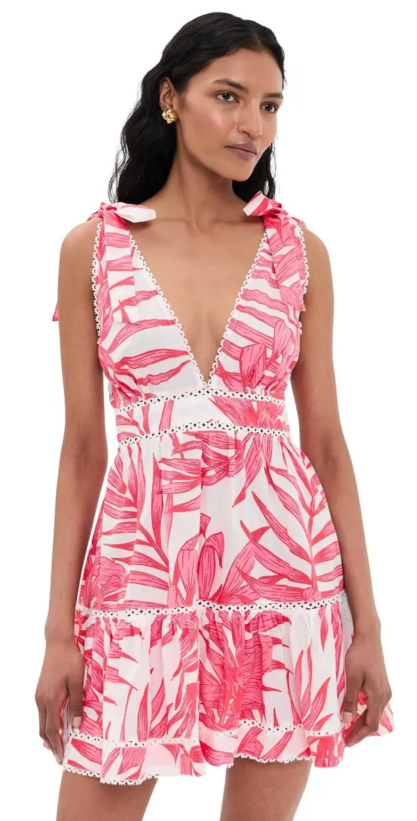 Poupette St Barth Cara Mini Dress - Pink Palm Leaf