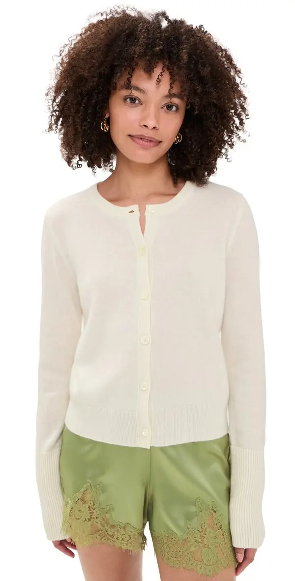 LA LIGNE Solid Lean Lines Cashmere Cardigan - Cream