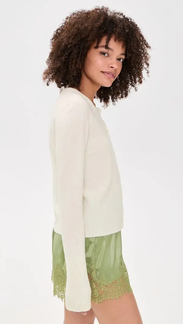 LA LIGNE Solid Lean Lines Cashmere Cardigan - Cream