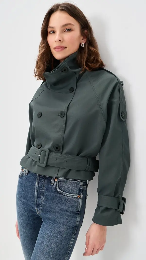 Lioness Blanc Cropped Trench Coat - Olive