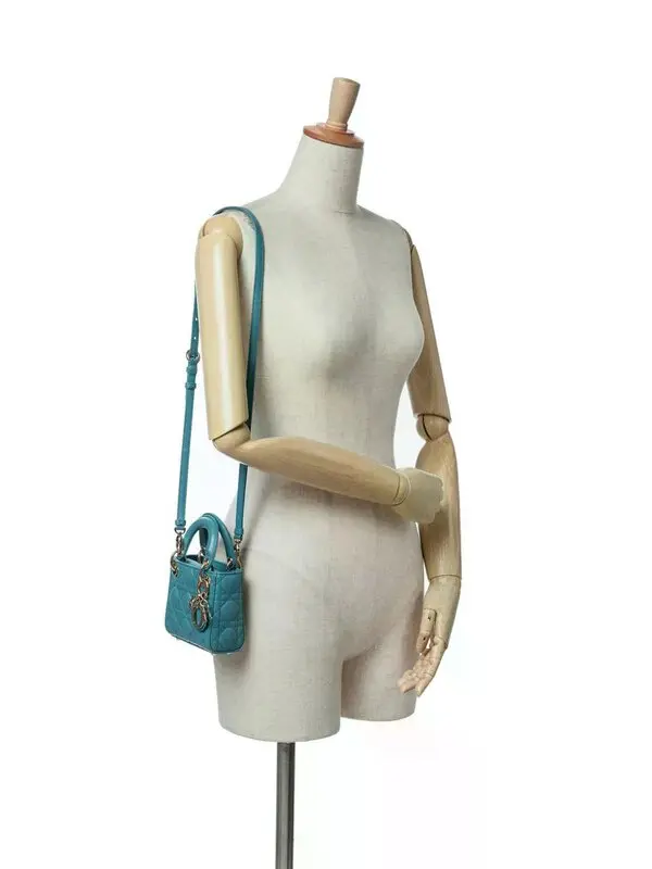 Dior 2022 Micro Lambskin Cannage Lady Satchel - Blue