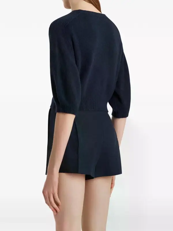 Khaite Lorelai Cropped Merino Wool Cashmere Pullover - Blue