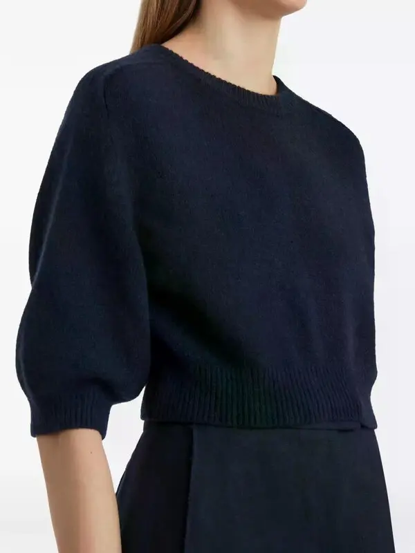 Khaite Lorelai Cropped Merino Wool Cashmere Pullover - Blue