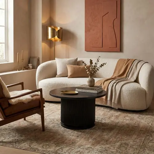 OLIVE GROVE Pedestal Coffee Table With Ribbed Base