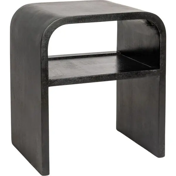OLIVE GROVE Modern Waterfall Edge End Table With Shelf - Black