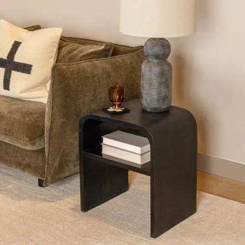 OLIVE GROVE Modern Waterfall Edge End Table With Shelf