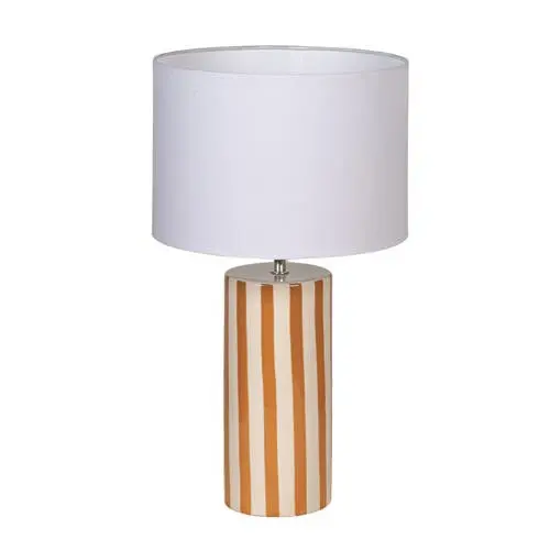 OLIVE GROVE Glazed Cylinder Lamp With Stripes And Shade - Brown