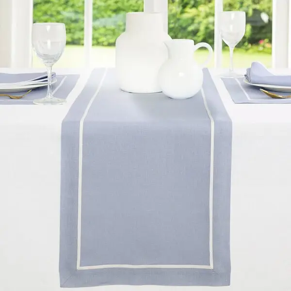 SOLINO HOME Linen Table Runner For Dining Table - Dusty Blue