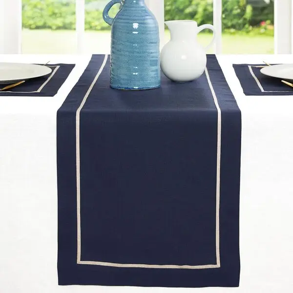 SOLINO HOME Linen Table Runner For Dining Table - Navy