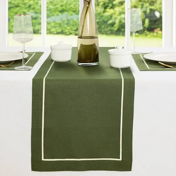 Solino Home Linen Table Runner For Dining Table - Olive