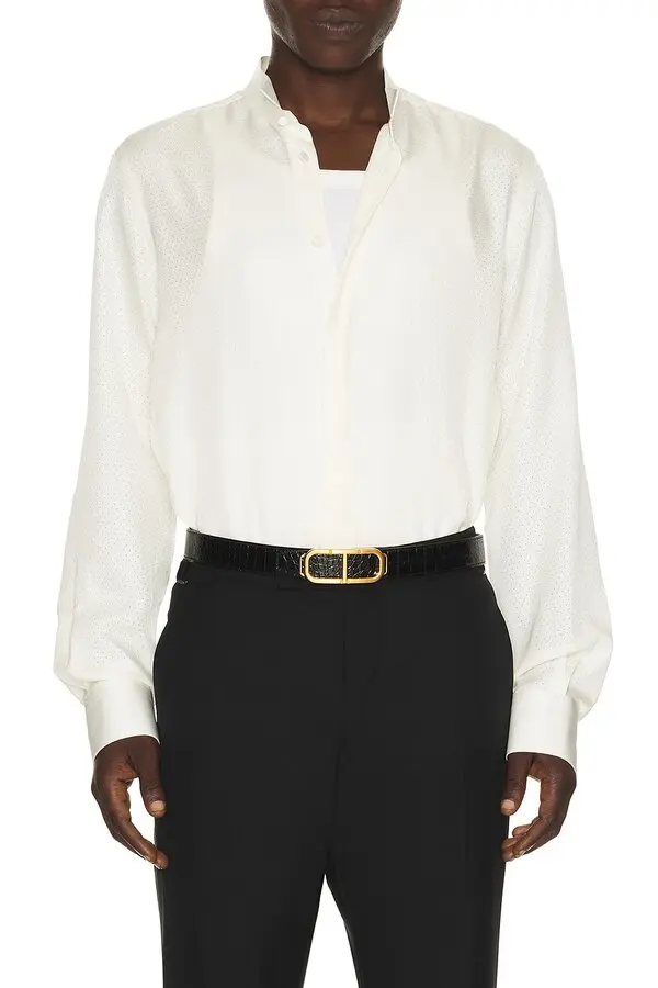 TOM FORD Perforated Dot Silk Twill Slim Fit Evening Shirt In White