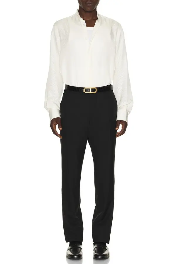 TOM FORD Perforated Dot Silk Twill Slim Fit Evening Shirt In White
