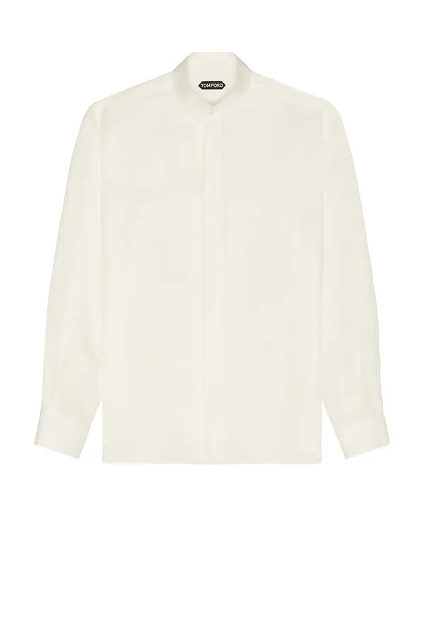 TOM FORD Perforated Dot Silk Twill Slim Fit Evening Shirt In White
