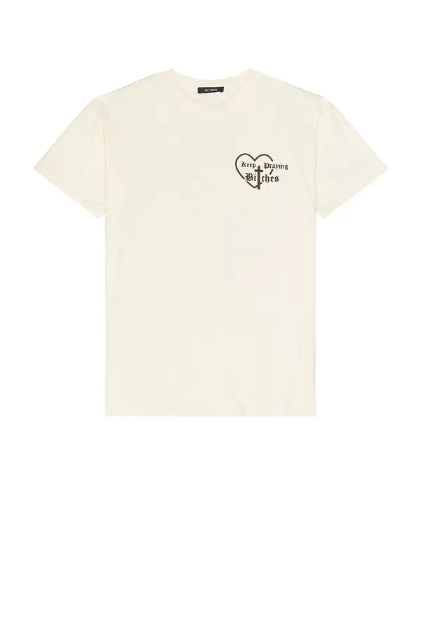 WILLY CHAVARRIA Keep Praying Bitches Easy Tee In Cream - Masa