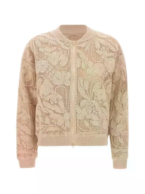 KANGRA Floral Embroidery Zip Bomber Jacket
