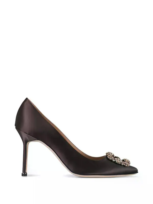 Manolo Blahnik Hangisi 90 Embellished Satin Pumps - Brown