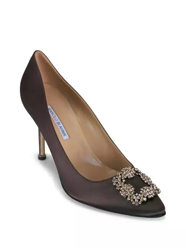 Manolo Blahnik Hangisi 90 Embellished Satin Pumps - Brown