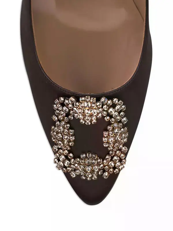Manolo Blahnik Hangisi 90 Embellished Satin Pumps - Brown