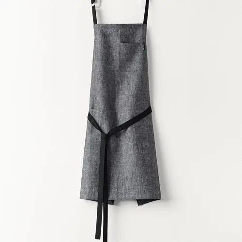Solino Home Classic Linen Bib Apron For & With Front Pockets - Black