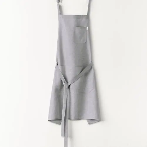 Solino Home Classic Linen Bib Apron For & With Front Pockets - Light Grey