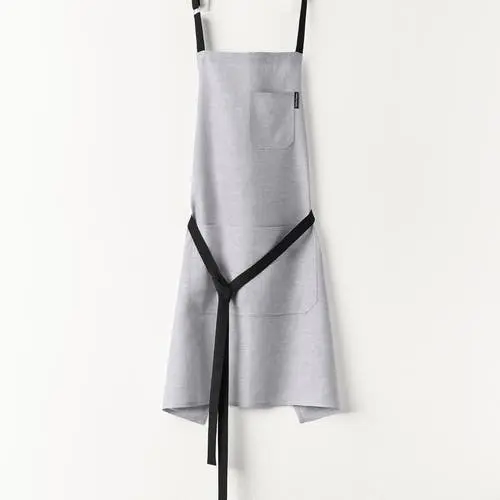 Solino Home Classic Linen Bib Apron For & With Front Pockets - Light Grey/black