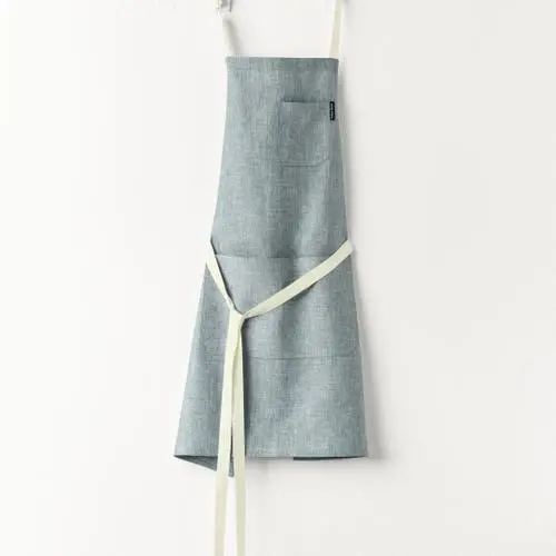 Solino Home Classic Linen Bib Apron For & With Front Pockets - Stem Green/ivory
