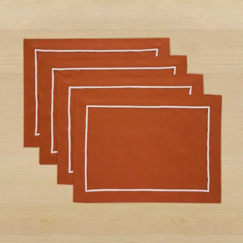 Solino Home Linen Placemats Set Of 4, 14 X 19 Inch For Dining Table - Cinnamon