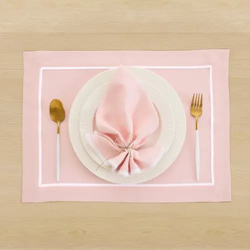 Solino Home Linen Placemats Set Of 4, 14 X 19 Inch For Dining Table - Pink