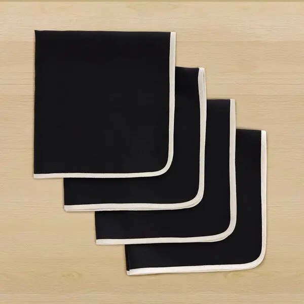 Solino Home Linen Dinner Napkins Set Of 4, 20 X 20 Inch For Dining Table - Black