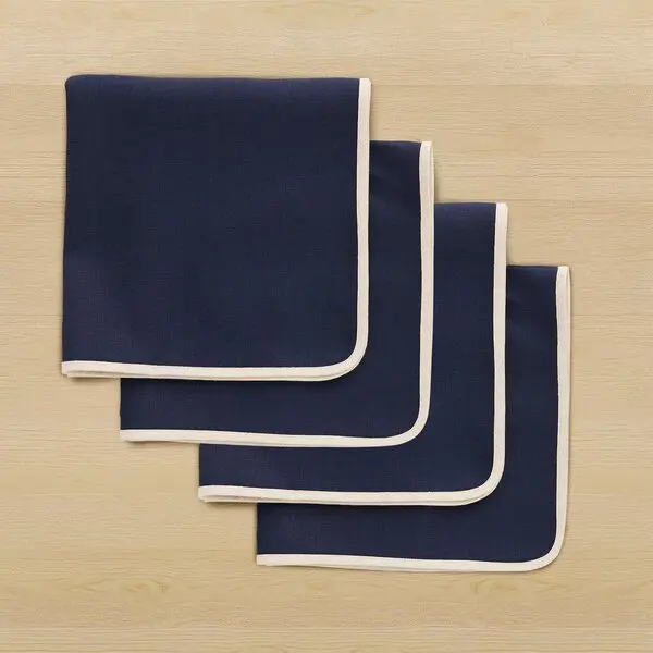 Solino Home Linen Dinner Napkins Set Of 4, 20 X 20 Inch For Dining Table - Navy