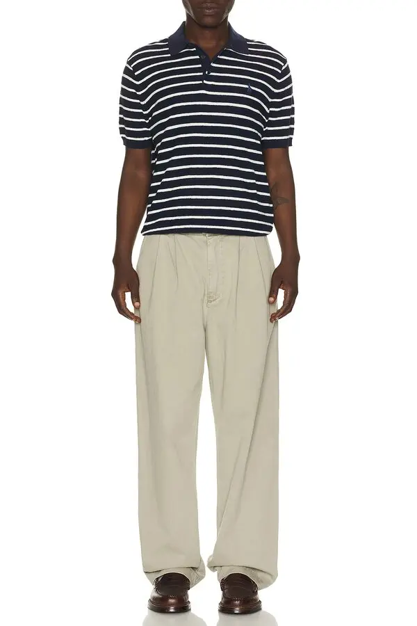 Polo Ralph Lauren Cotton Blend Textured 3 Button Placket Short Sleeve Polo Sweater In Blue