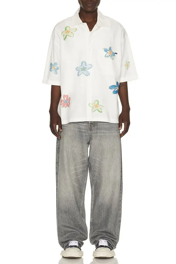 NAHMIAS Super Bloom Cropped Short Sleeve Shirt - White