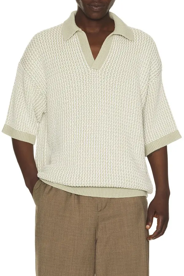 Helmut Lang Bicolor Polo In Olive - Putty Multi